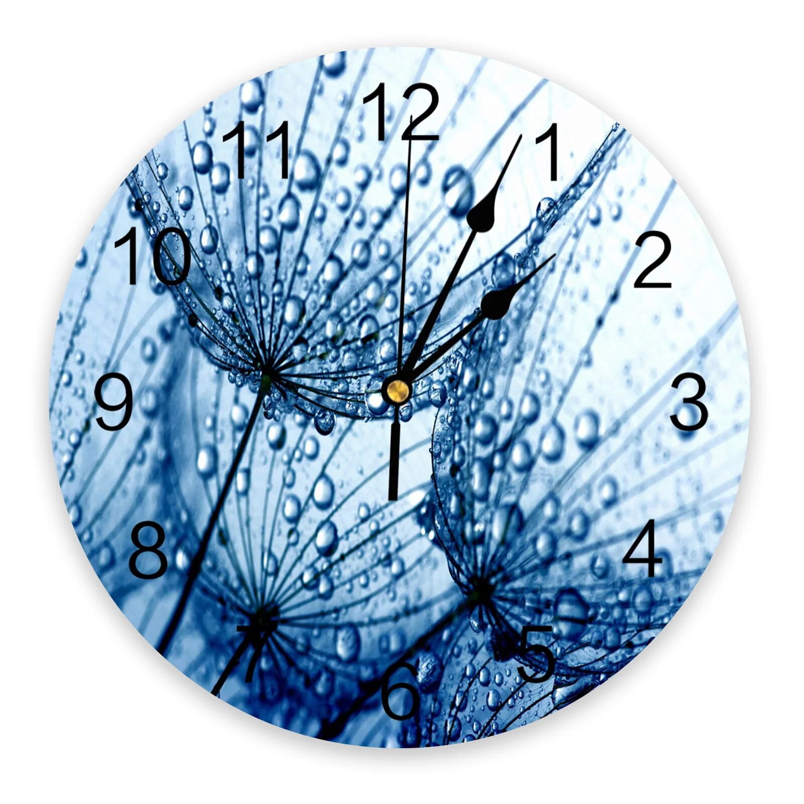 Blue Dandelion Flower Droplets PVC Wall Clock Modern Design Living Room ...