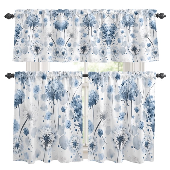 Blue Dandelion Kitchen Curtains Valance and Tier Set Pastoral Flower ...