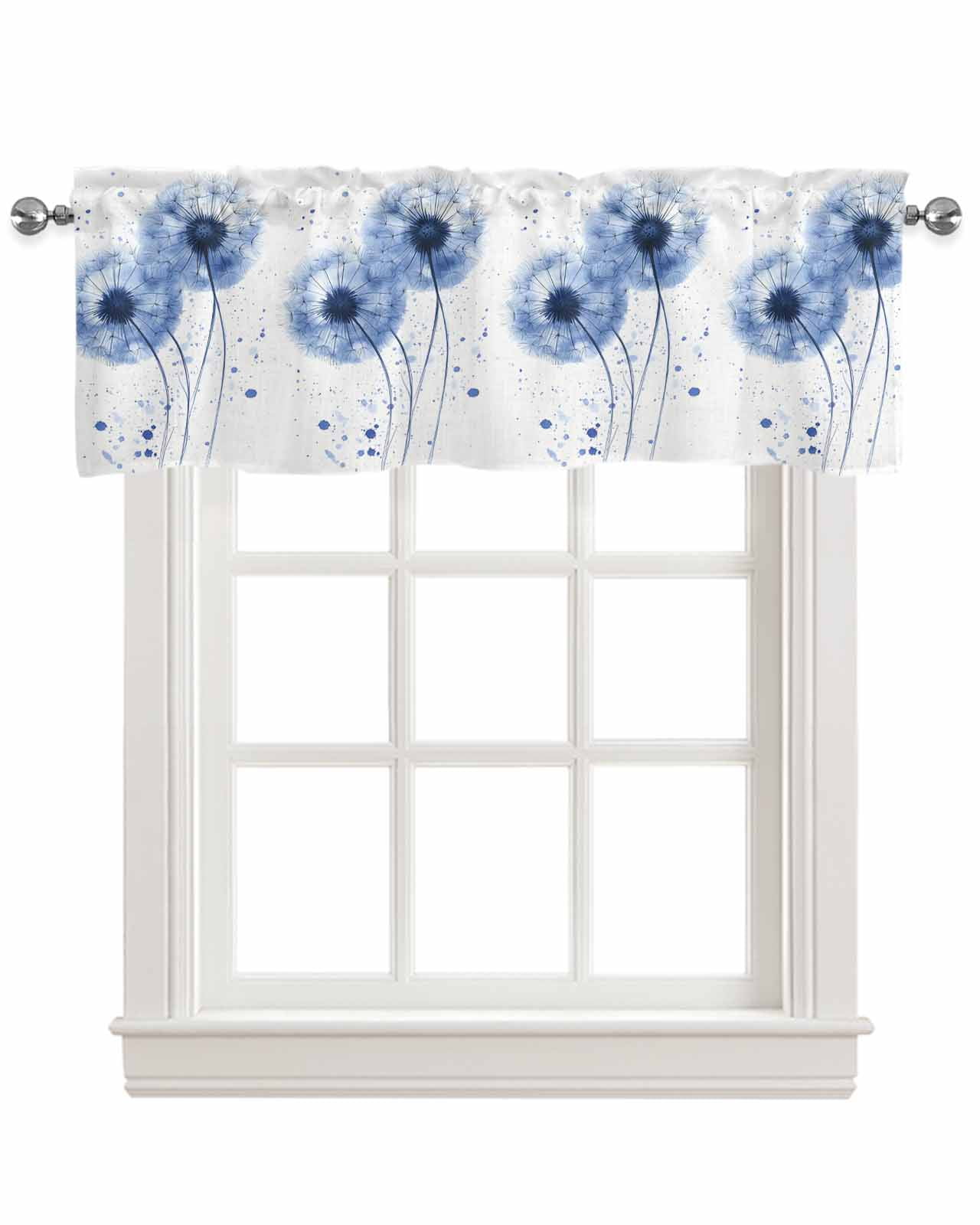 Blue Dandelion Kitchen Valances for Windows Farmhouse Linen Window ...