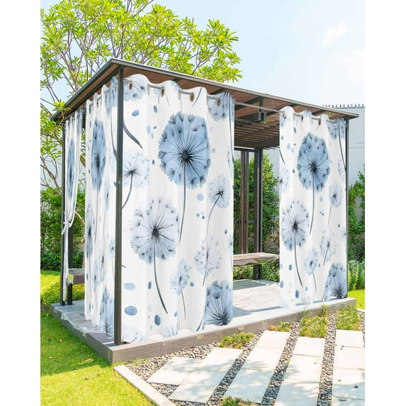 Blue Dandelion Outdoor Curtains for Patio, Pastoral Flowers Farmhouse ...