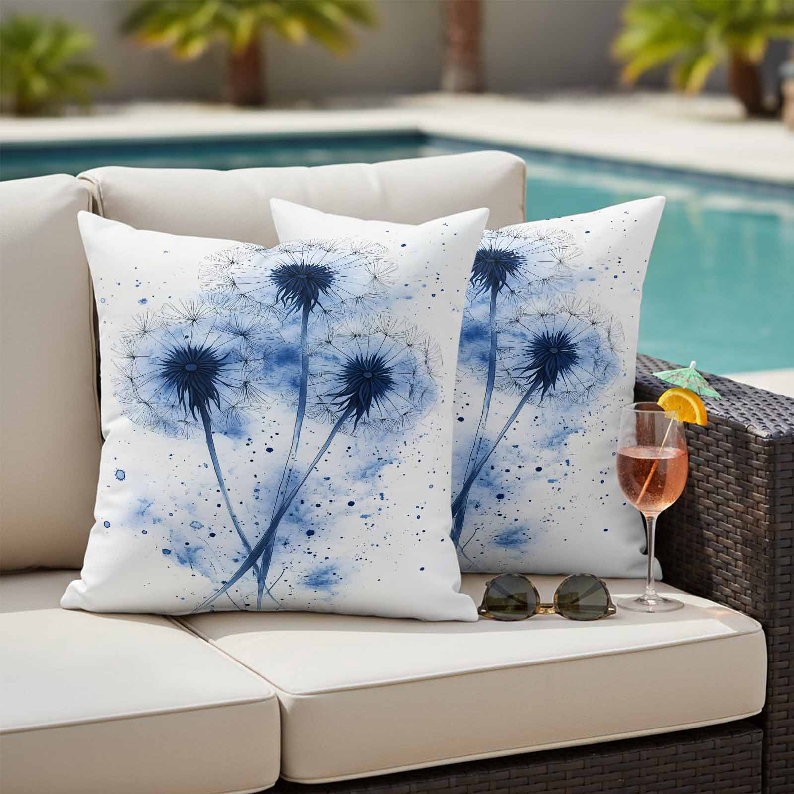 Blue Dandelion Outdoor Pillow Covers 16x16 Inch Throw Pillow Covers Set ...
