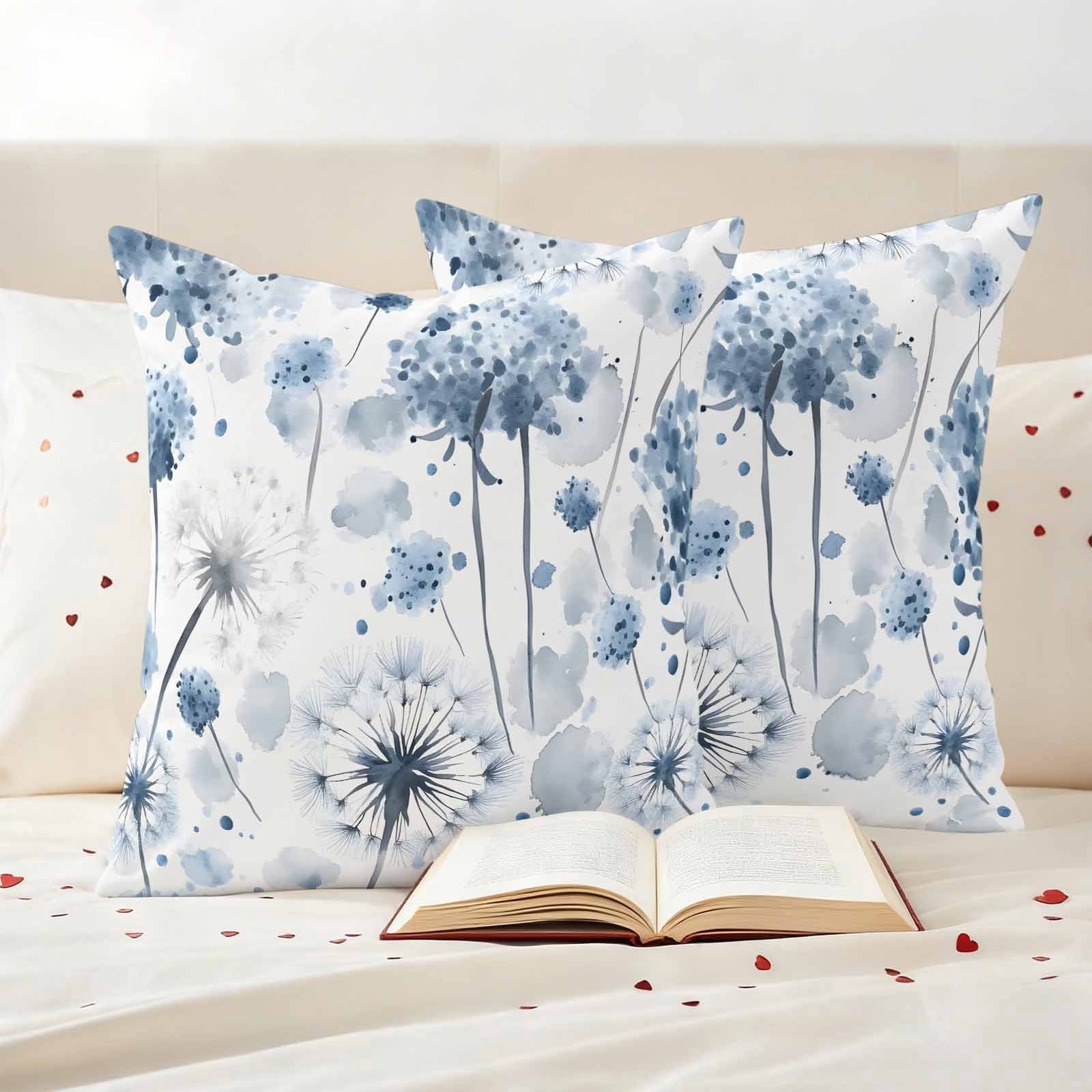 Blue Dandelion Outdoor Throw Pillow Covers Set of 2, Pastoral Flower ...