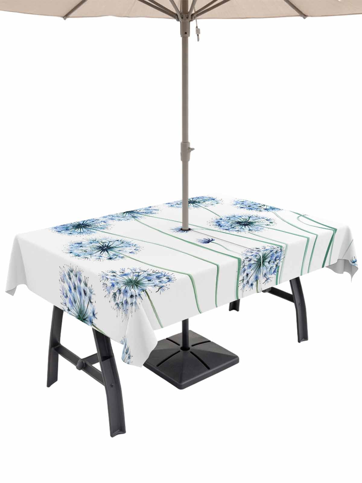 Blue Dandelion Rectangle Outdoor Tablecloth with Umbrella Hole ...