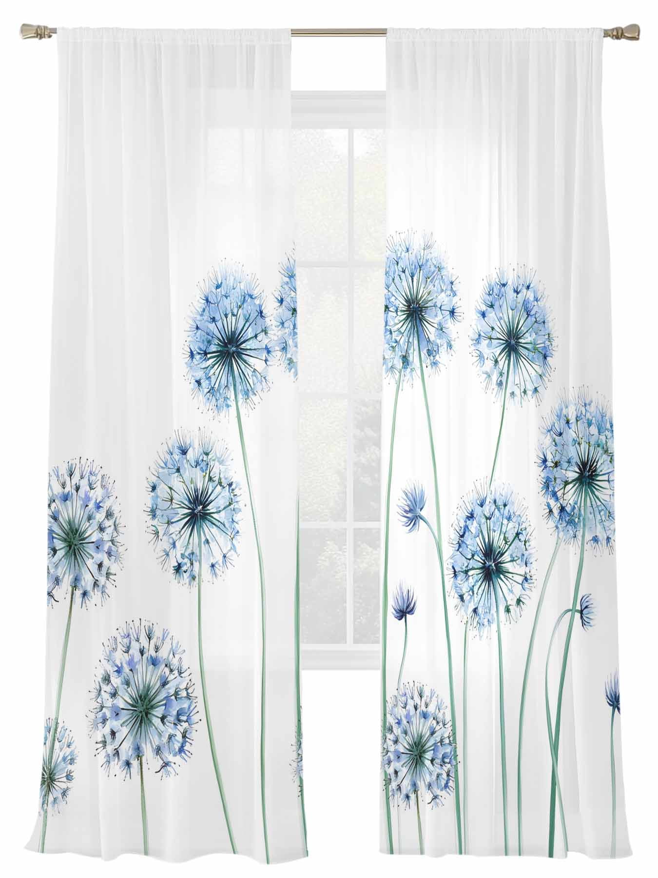 Blue Dandelion Sheer Curtains for Living Room Bedroom, Farmhouse Flower ...