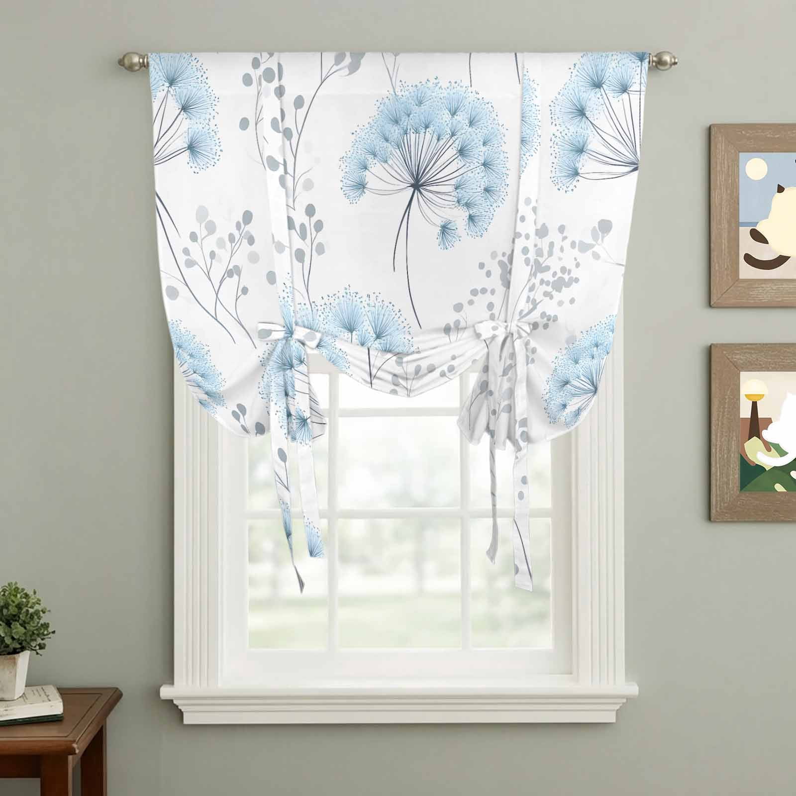 Blue Dandelion Tie Up Curtain 63 Inches Long, Pastoral Flowers ...