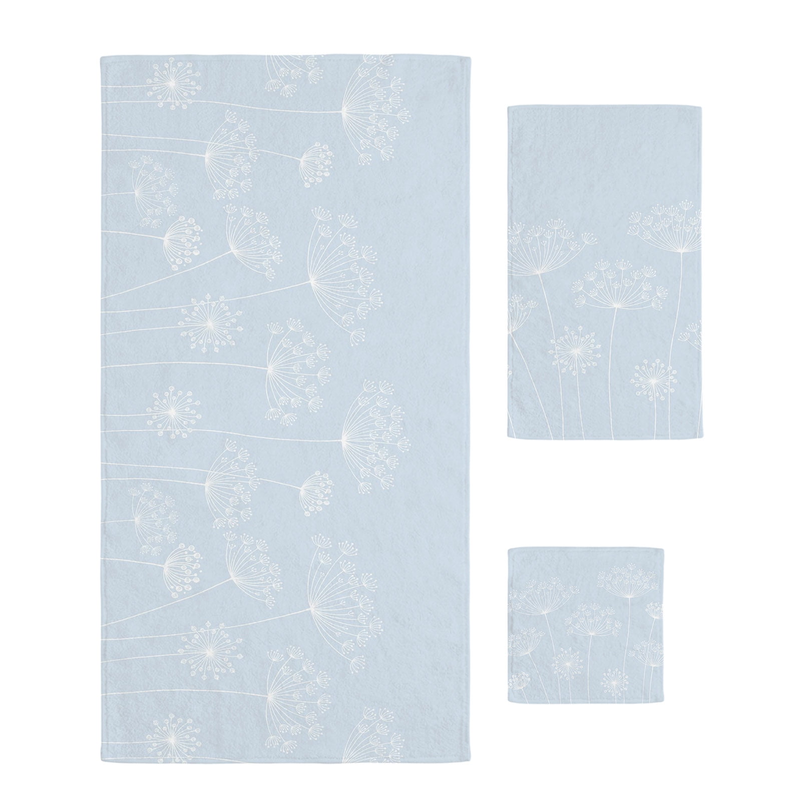 Blue Dandelion Towel Set of 3, Soft Microfiber Bath Towels, Hand Towel ...