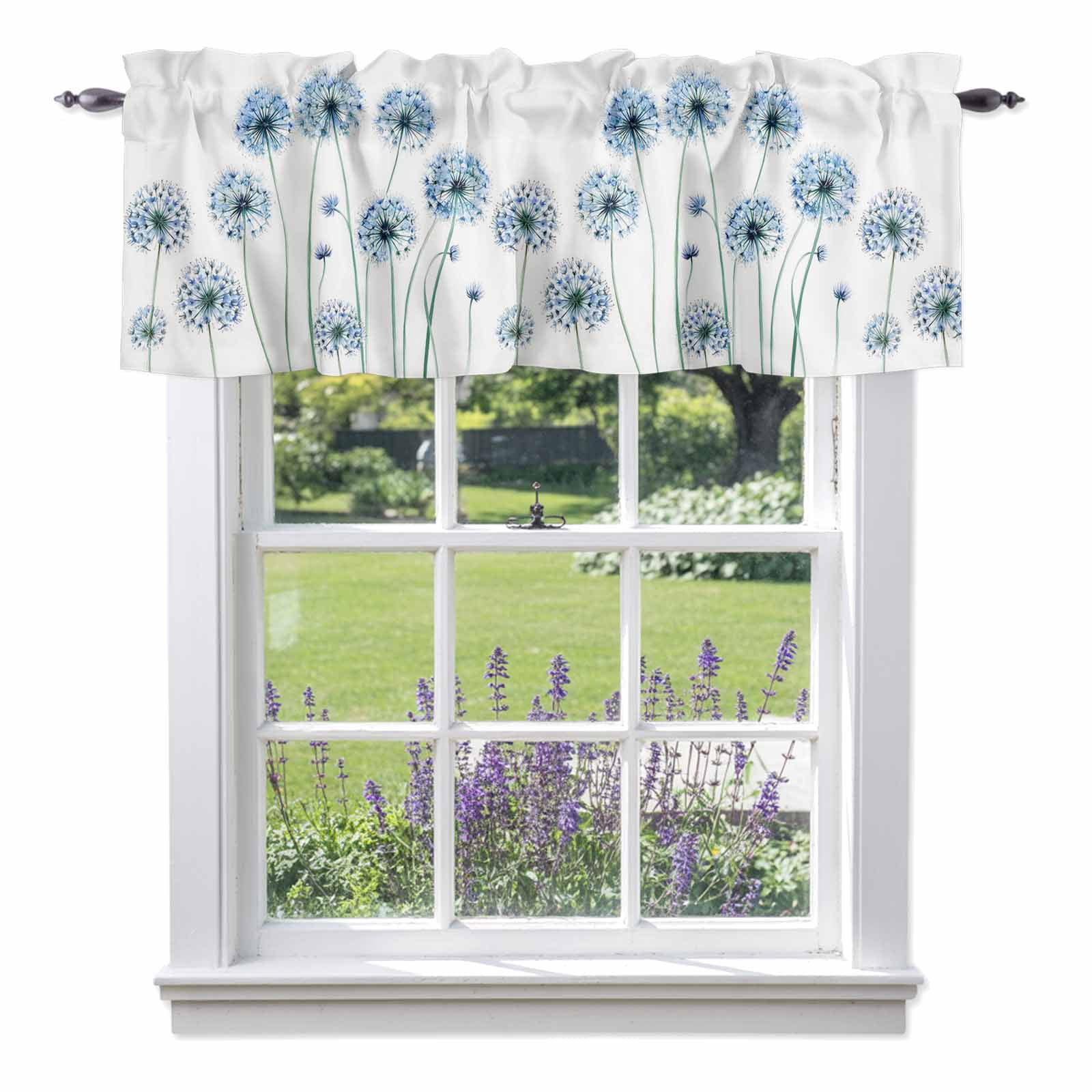 Blue Dandelion Valances for Windows, Farmhouse Flower Plant Pastoral ...