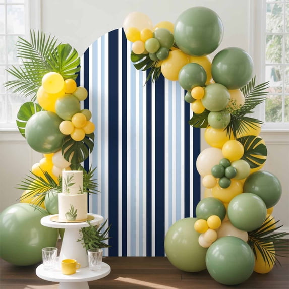 Blue Dark Arch Backdrop Cover, 7.2FT, Blue Striped Minimalist Contrast ...