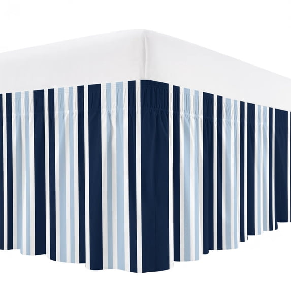 Blue Dark Bed Skirt Bed Skirts Queen Size 18 Inch Drop, Blue Striped ...
