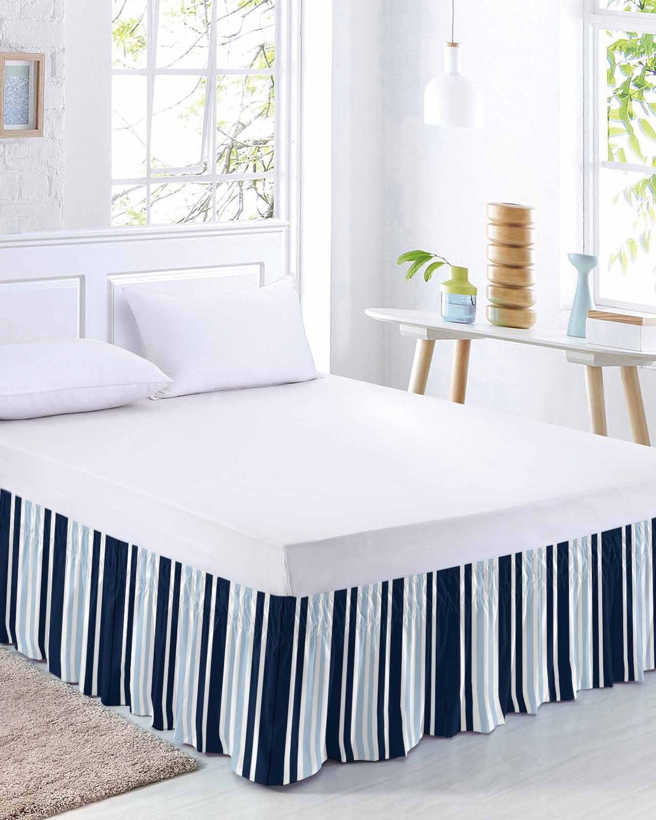 Blue Dark Bed Skirt Queen Size 18 Inch Drop, Blue Striped Minimalist ...