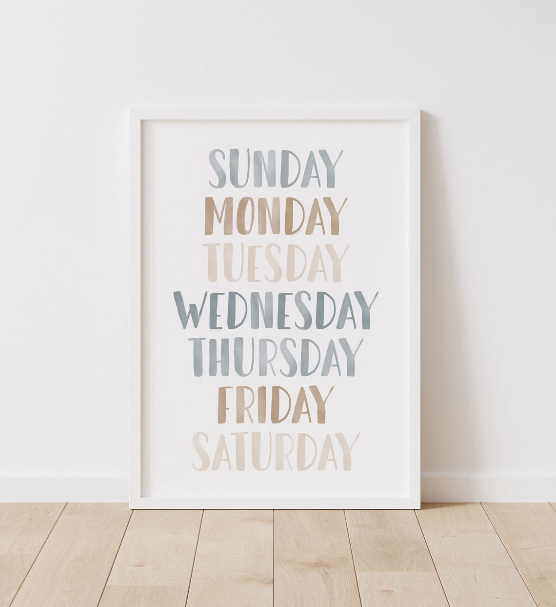 Blue Days Of The Week Poster Educational Wall Art Neutral Classroom ...
