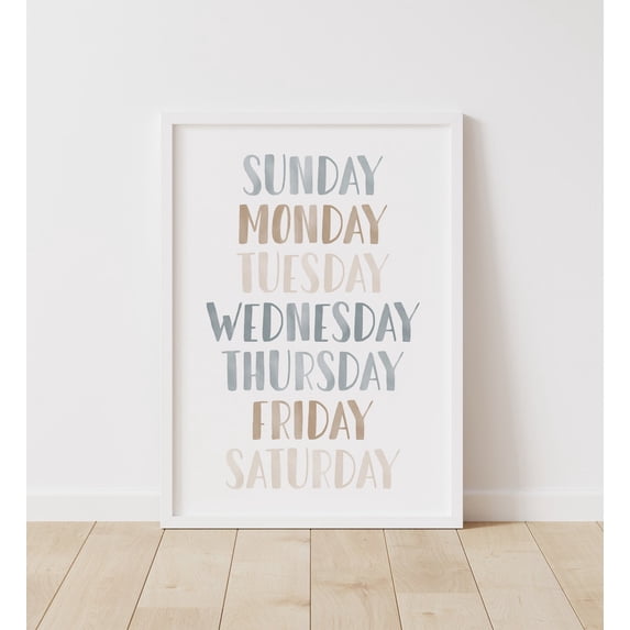 Blue Days Of The Week Poster Educational Wall Art Neutral Classroom ...