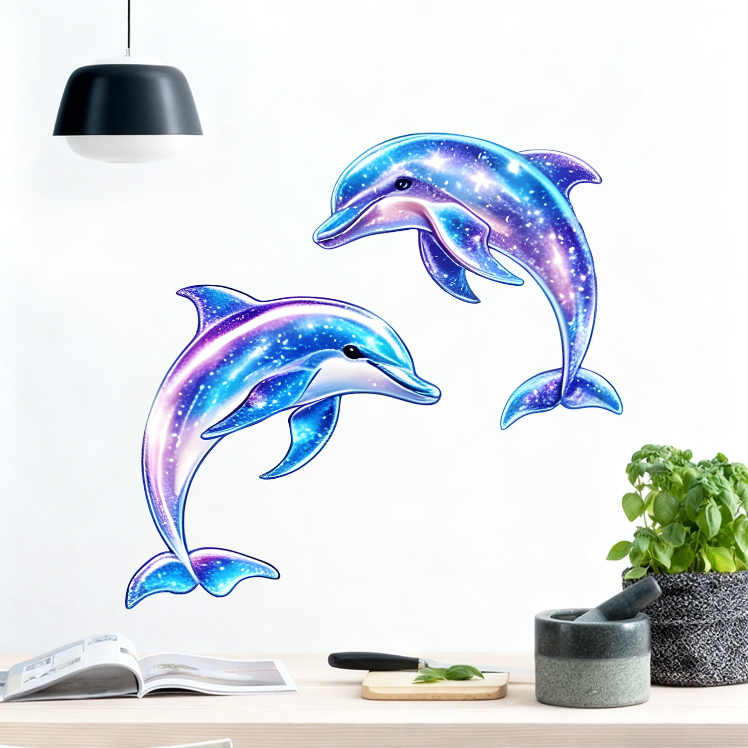 Blue Decals Luminous Dolphin Wall Stickers Glow in The Dark Bathroom ...