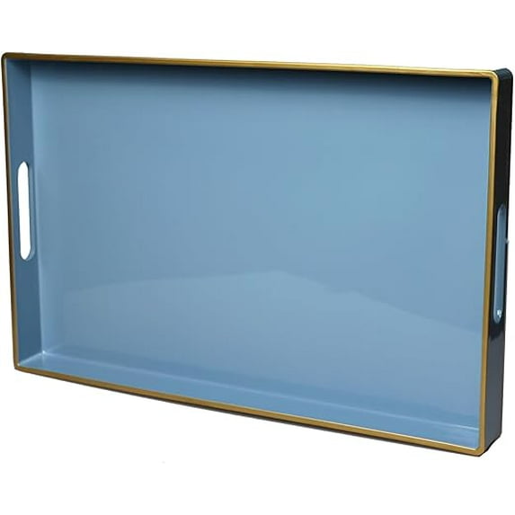Blue Decorative Serving Tray with Handles, Elegant Plastic Coffee Table ...