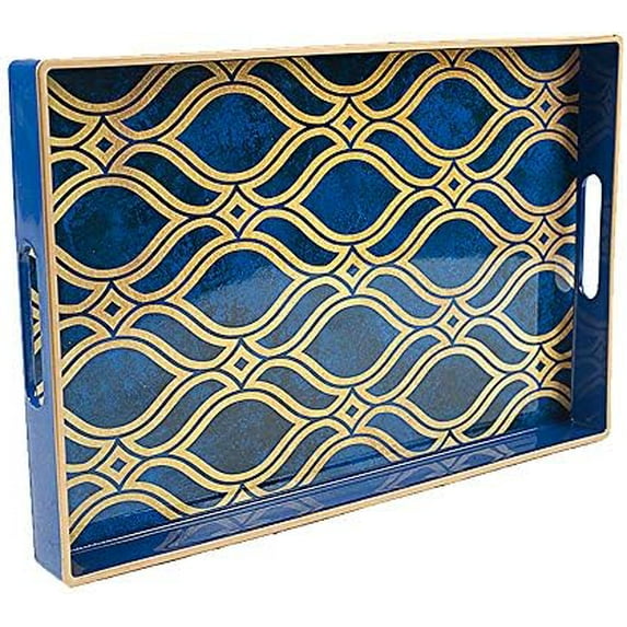 Blue Decorative Tray with Handles, Plastic Serving Tray for Coffee ...