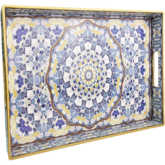 Blue Decorative Tray, Serving Tray with Handles, Plastic Large Tray for ...