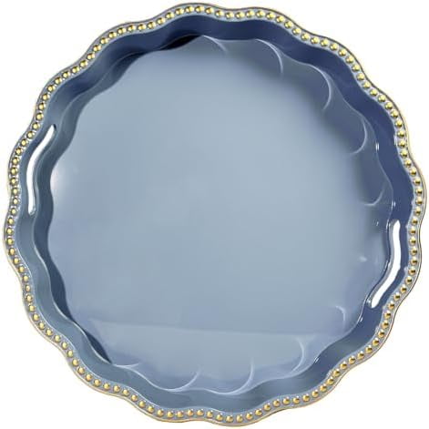 Blue Decorative Tray for Coffee Table, Wavy Scallop Beaded Plastic ...