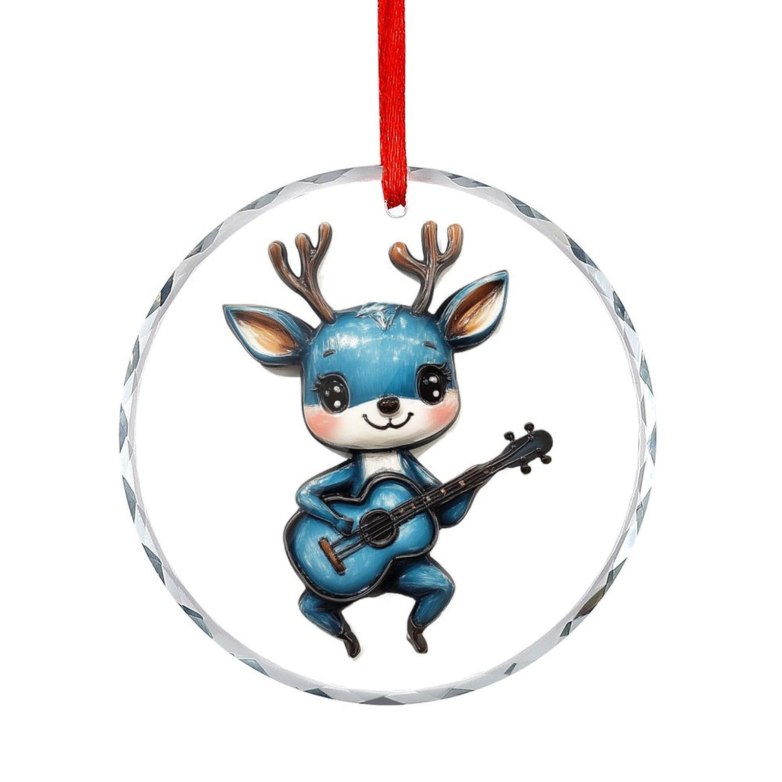 Blue Deer Playing A Guitar Glass Christmas Ornament Deer & Musical ...