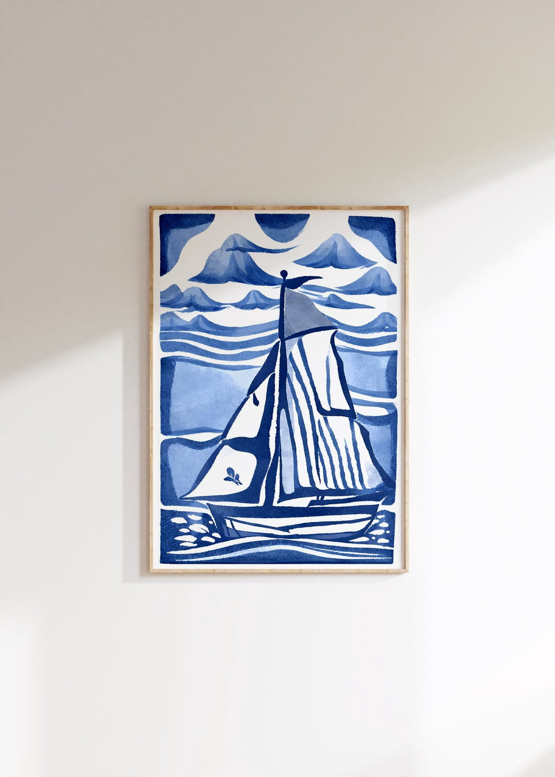Blue Delft Sailboat Print: Coastal Nautical Art Unframed Paper Print ...