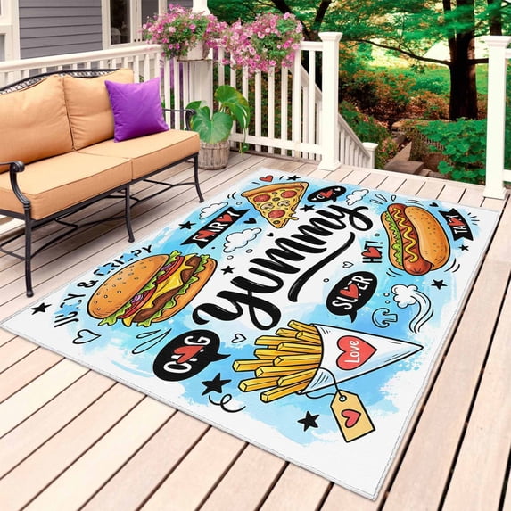 Blue Delicacy Outdoor Rug 5x7 Ft, Non Slip Washable Area Rug, Cartoon ...