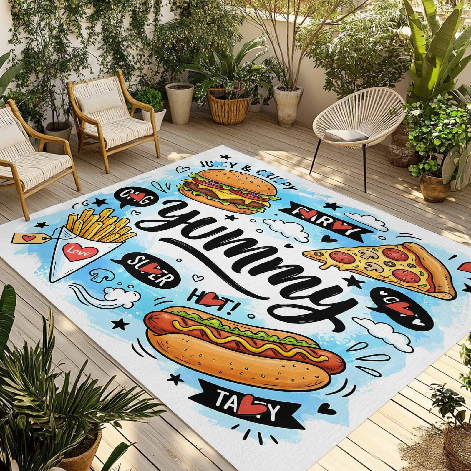 Blue Delicacy Outdoor Rug for Patio/Deck/Porch, Non-Slip Large Area Rug ...
