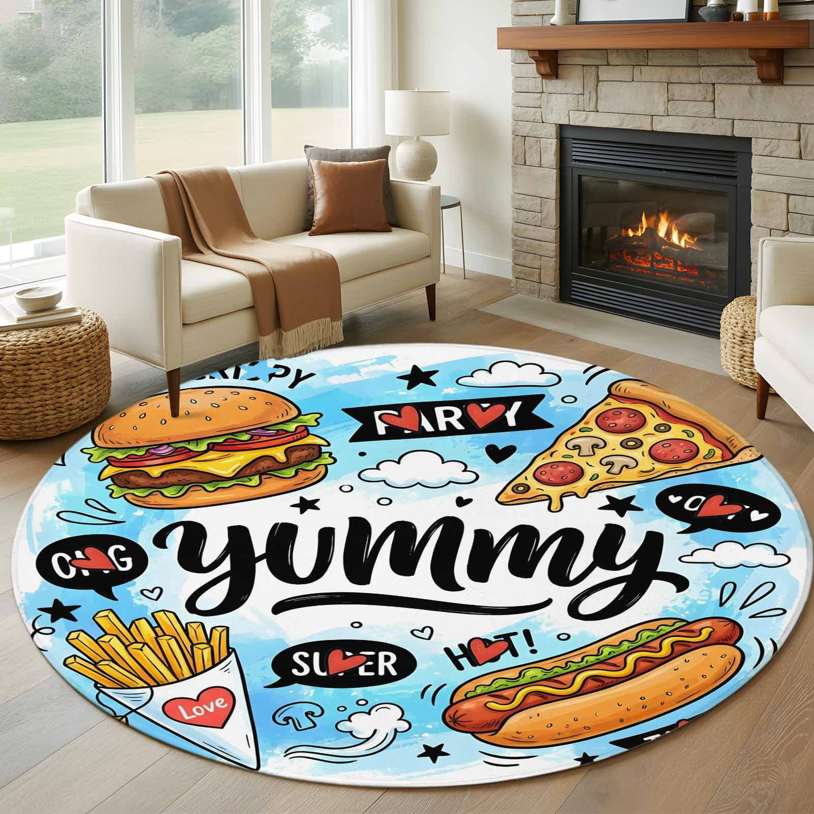 Blue Delicacy Round Area Rug 8Ft Washable Large Circle Rugs for Living ...