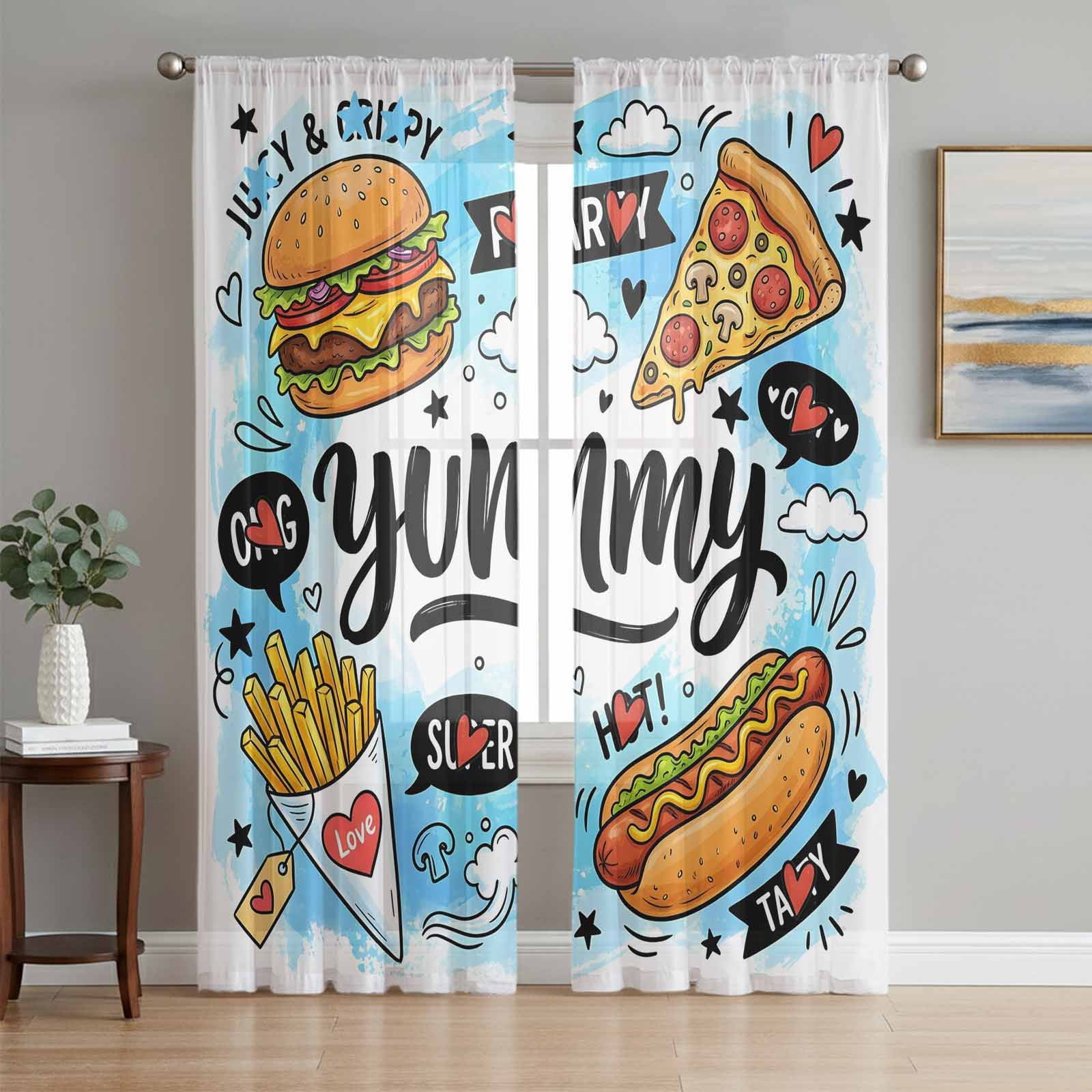 Blue Delicacy Sheer Curtains for Living Room Bedroom Cartoon Funny ...