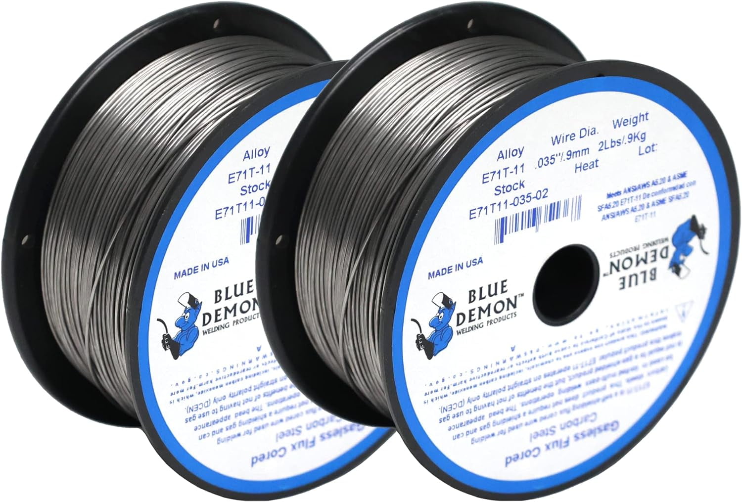 Blue Demon E71T11 X .035” X 2 LB X 2 Pack MIG/GMAW Gasless Flux Core ...