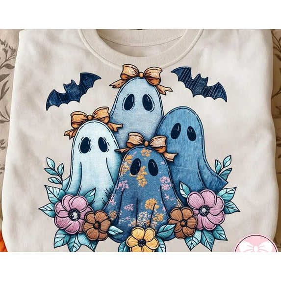 Blue Denim Ghost , Cute Boo Patchwork Ghost Sublimation, Retro Fall Pumpkin , Spooky Coquette ...