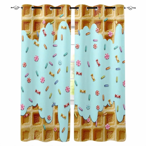 Blue Dessert Cake Blackout Curtains for Bedroom/Living Room, Thermal ...