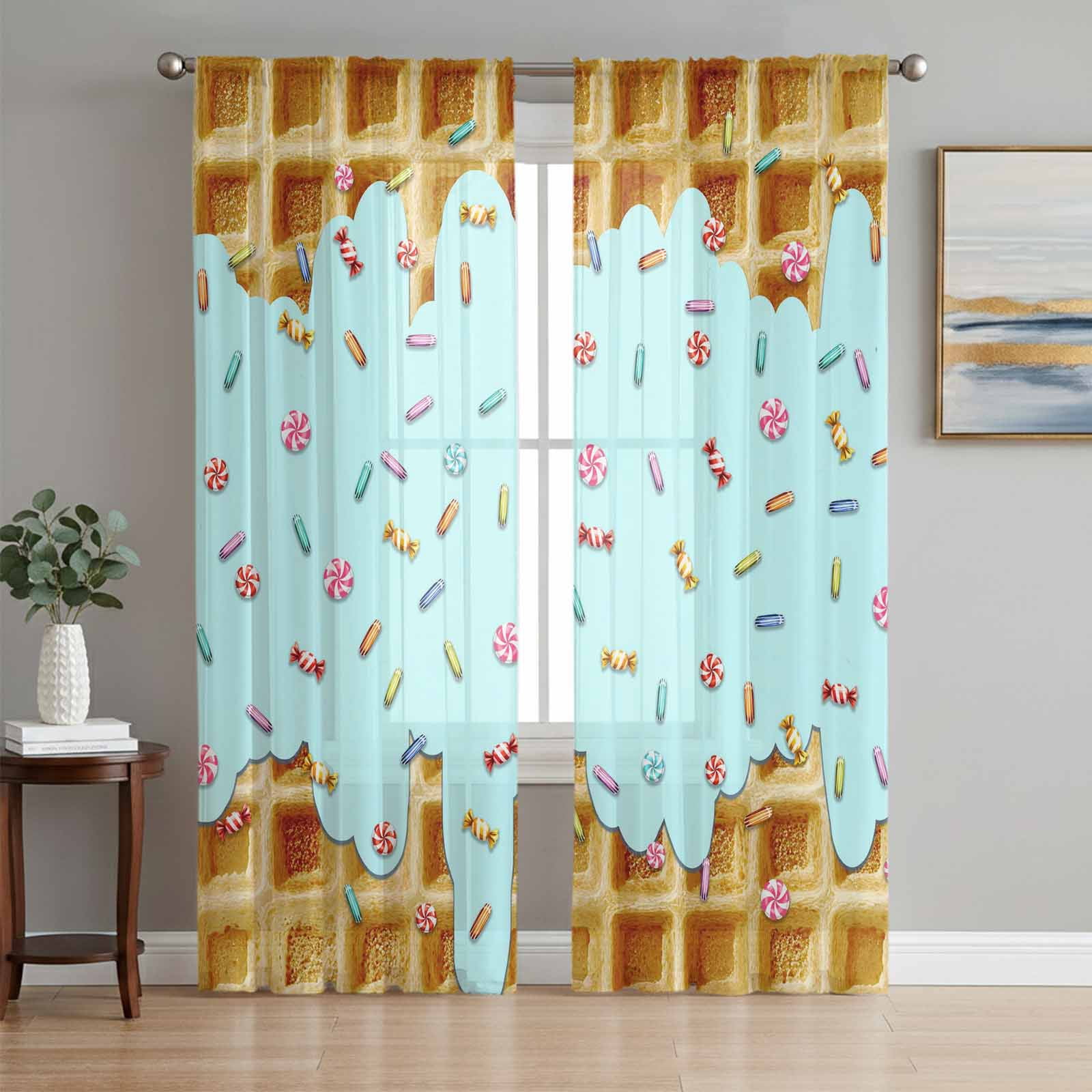 Blue Dessert Cake Sheer Curtains for Living Room Bedroom Modern ...