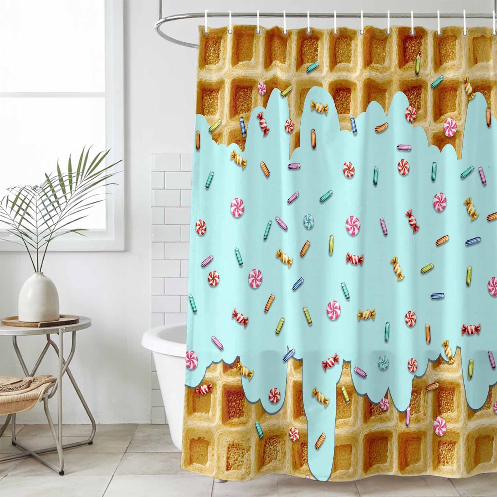 Blue Dessert Cake Standard Shower Curtain Set, Waterproof Shower ...