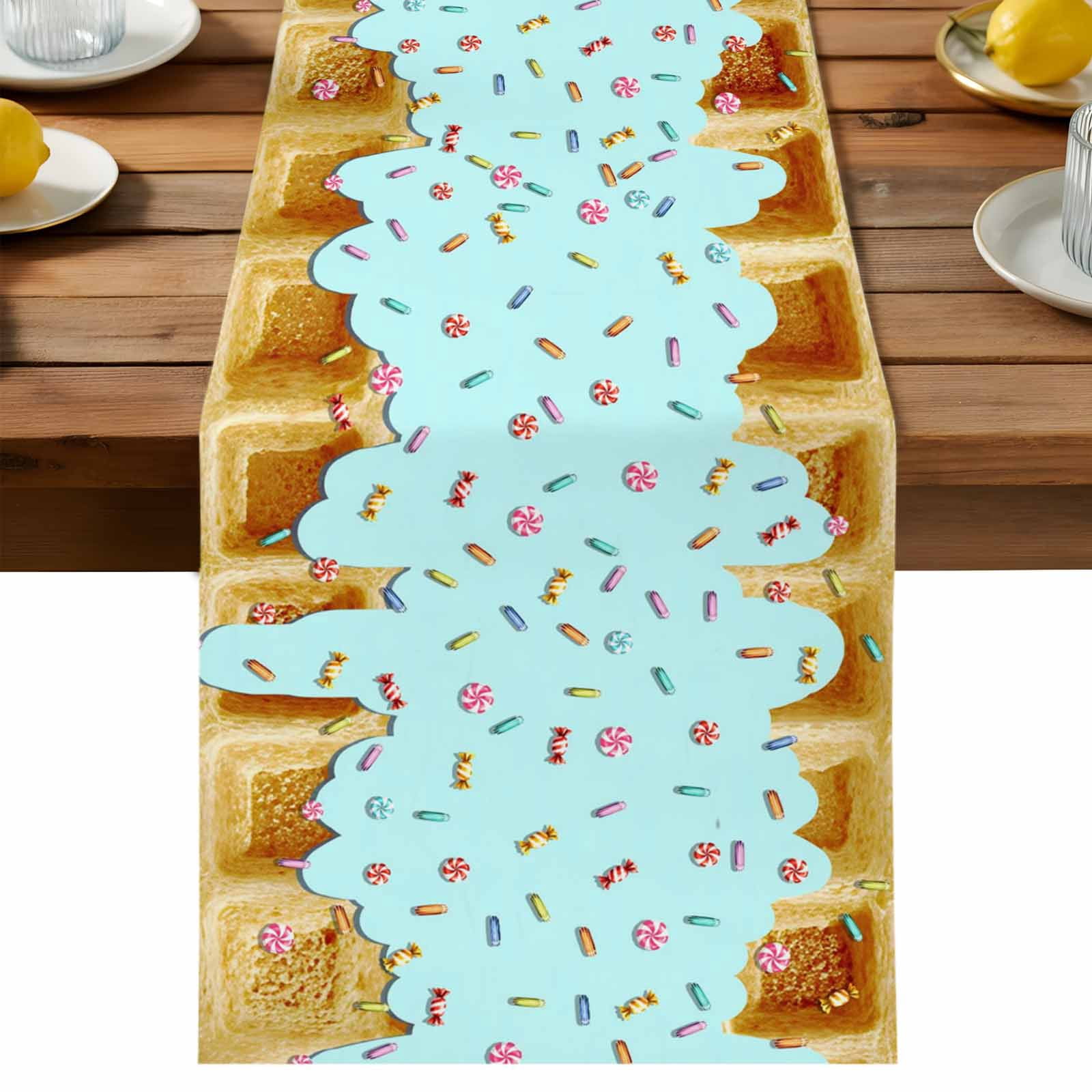 Blue Dessert Cake Table Runner 72 Inch Long Dresser Scarves Linen ...