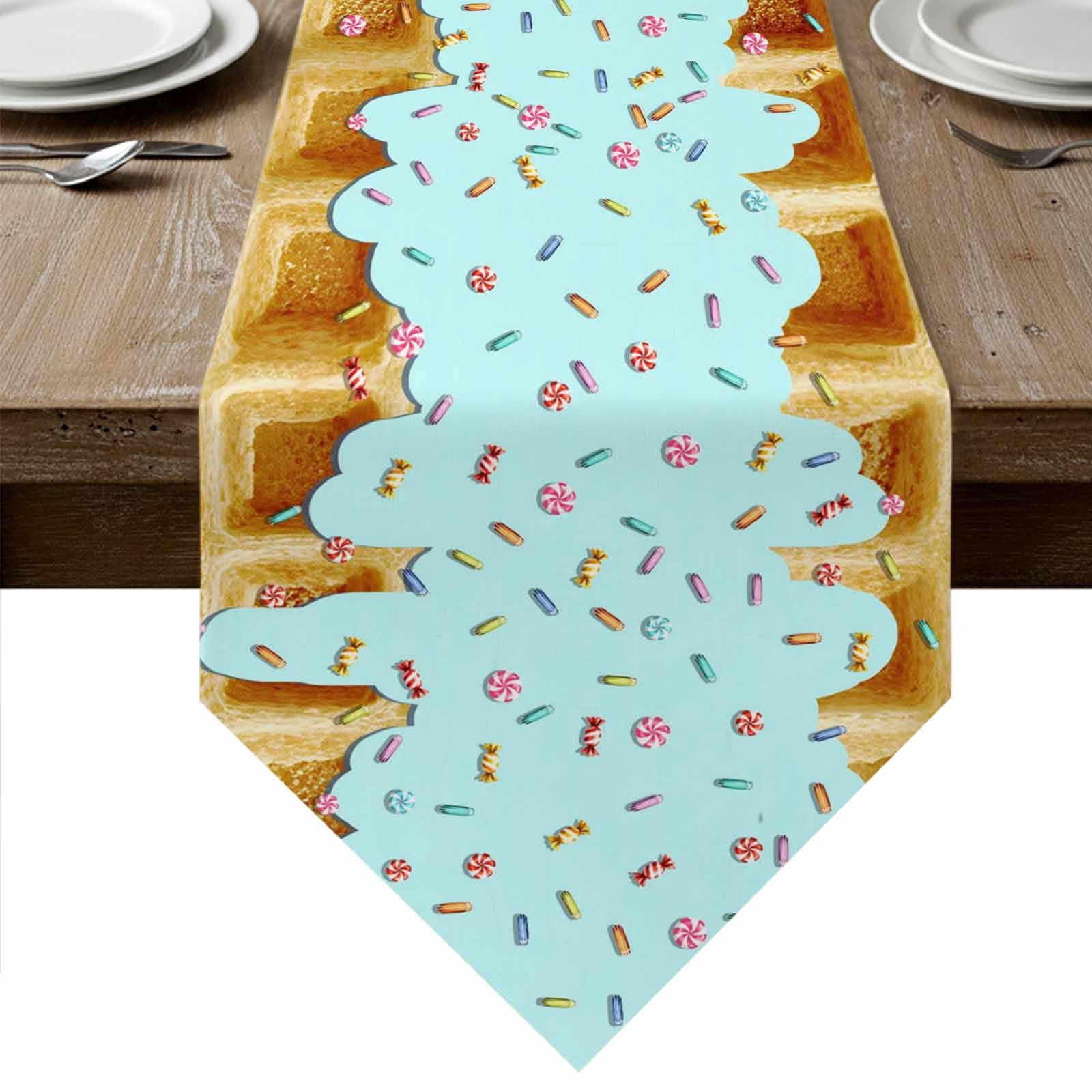 Blue Dessert Cake Table Runner Linen Burlap Table Runner 70 Inches Long ...