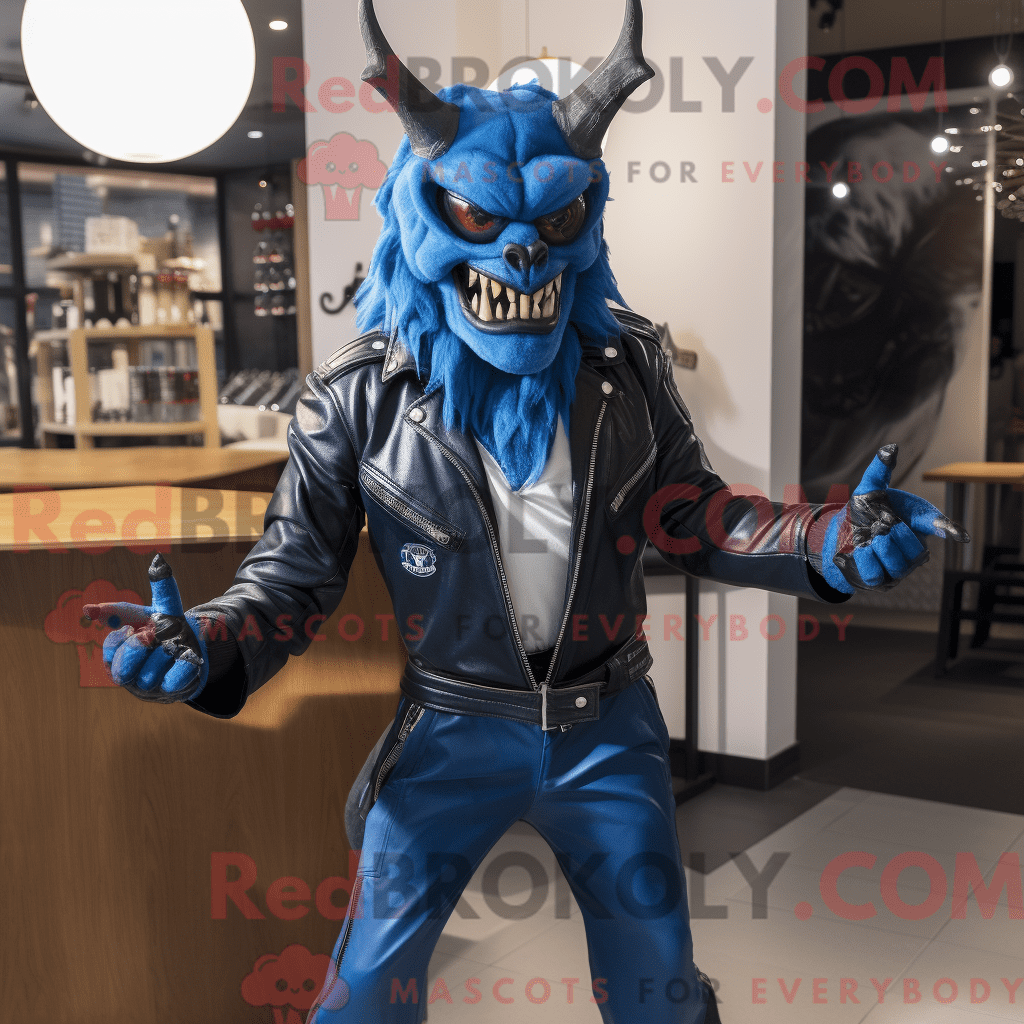 Blue Devil REDBROKOLY mascot costume character dressed with a Leather ...