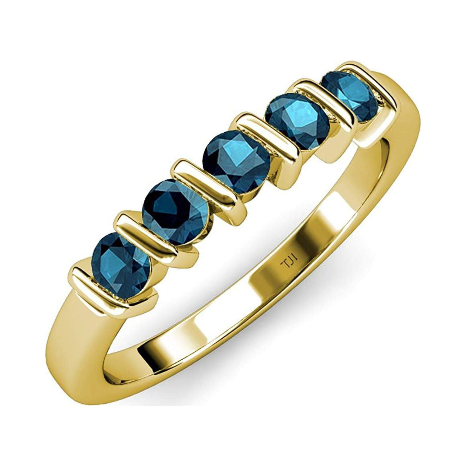 Blue Diamond 5 Stone Bar Set Wedding Band 0.75 ct tw in 14K Yellow Gold ...