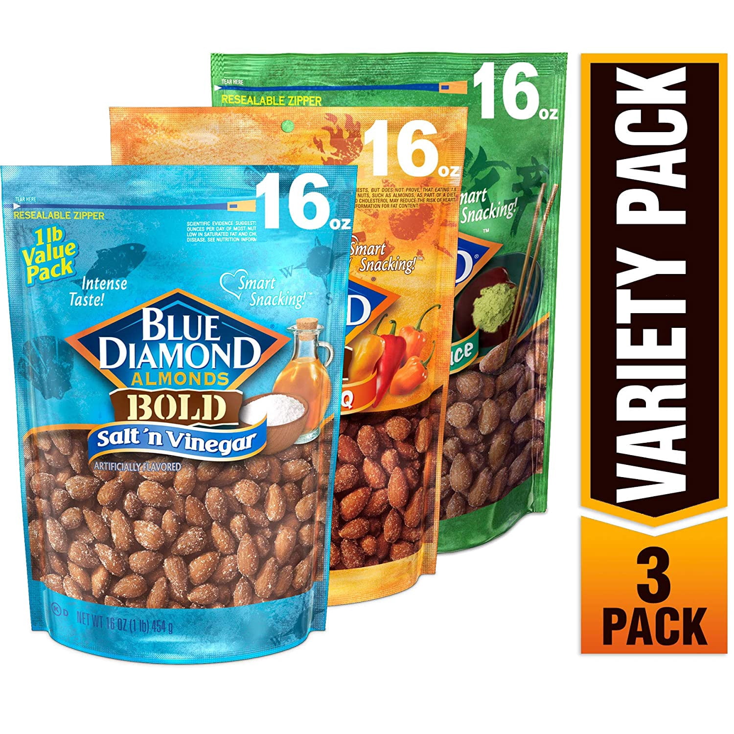 Blue Diamond Almonds Bold Variety Pack - Salt N' Vinegar, Habanero BBQ ...