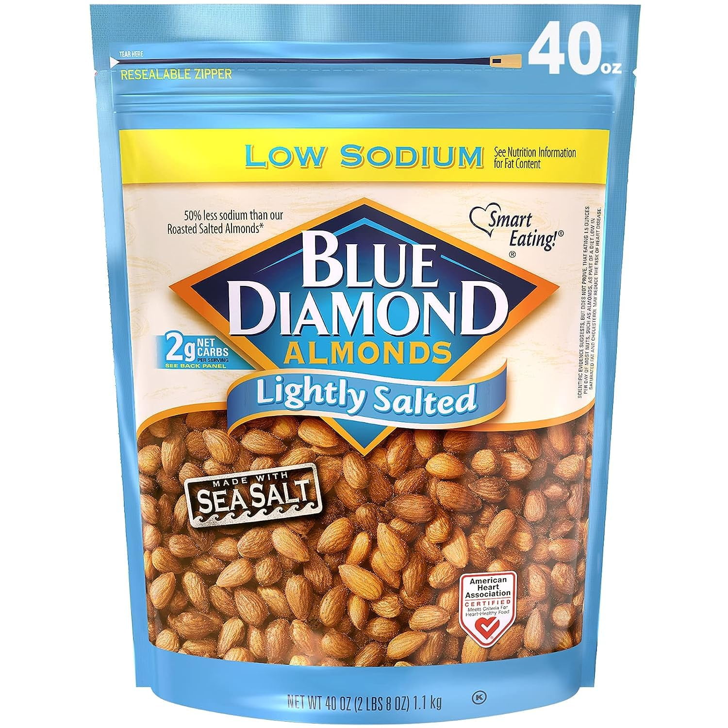 Blue Diamond Almonds Low Sodium Lightly Salted Snack Nuts, 40 Oz ...