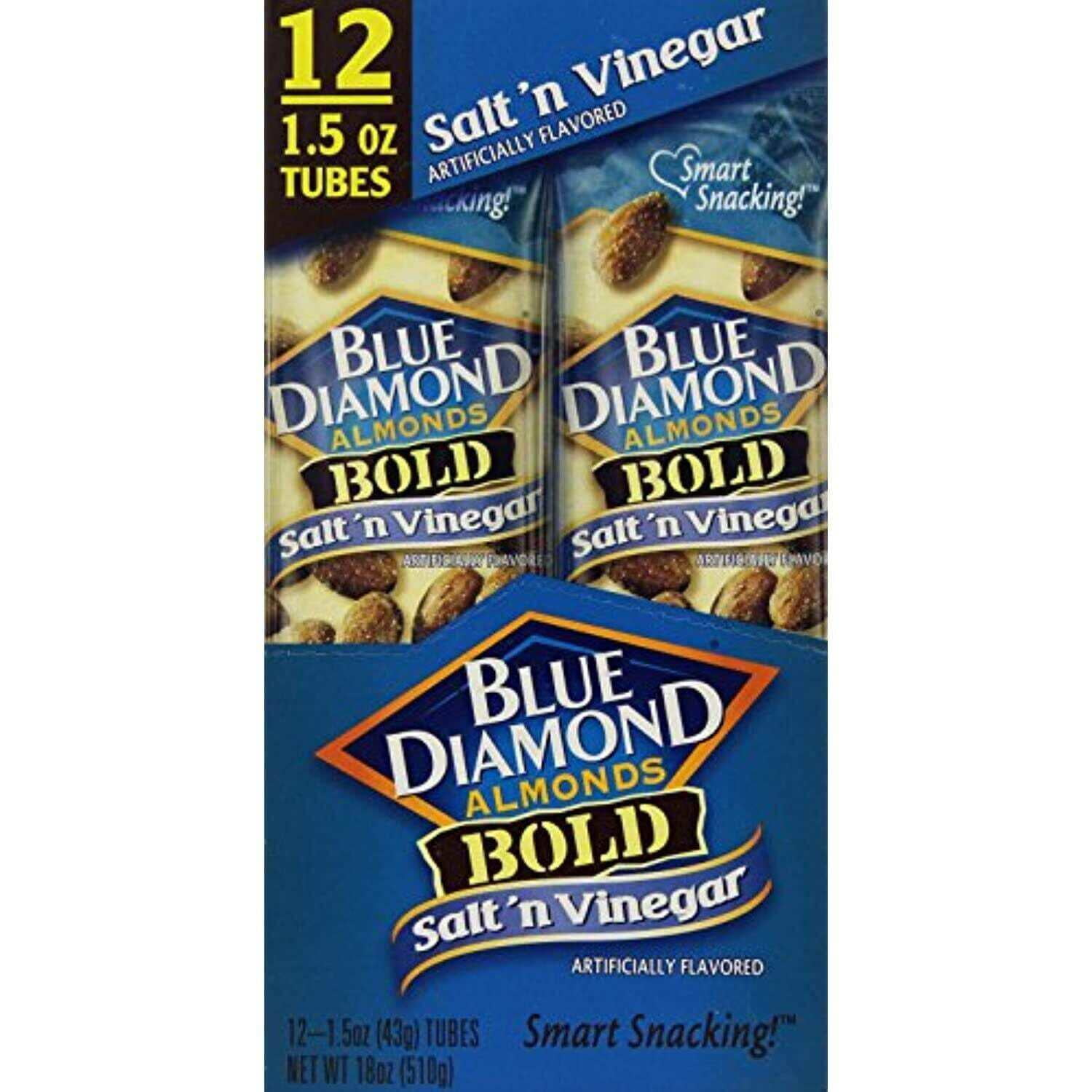 Blue Diamond Bold Almonds, 1.5 Oz Tubes, Salt N Vinegar, 12 Tubes ...