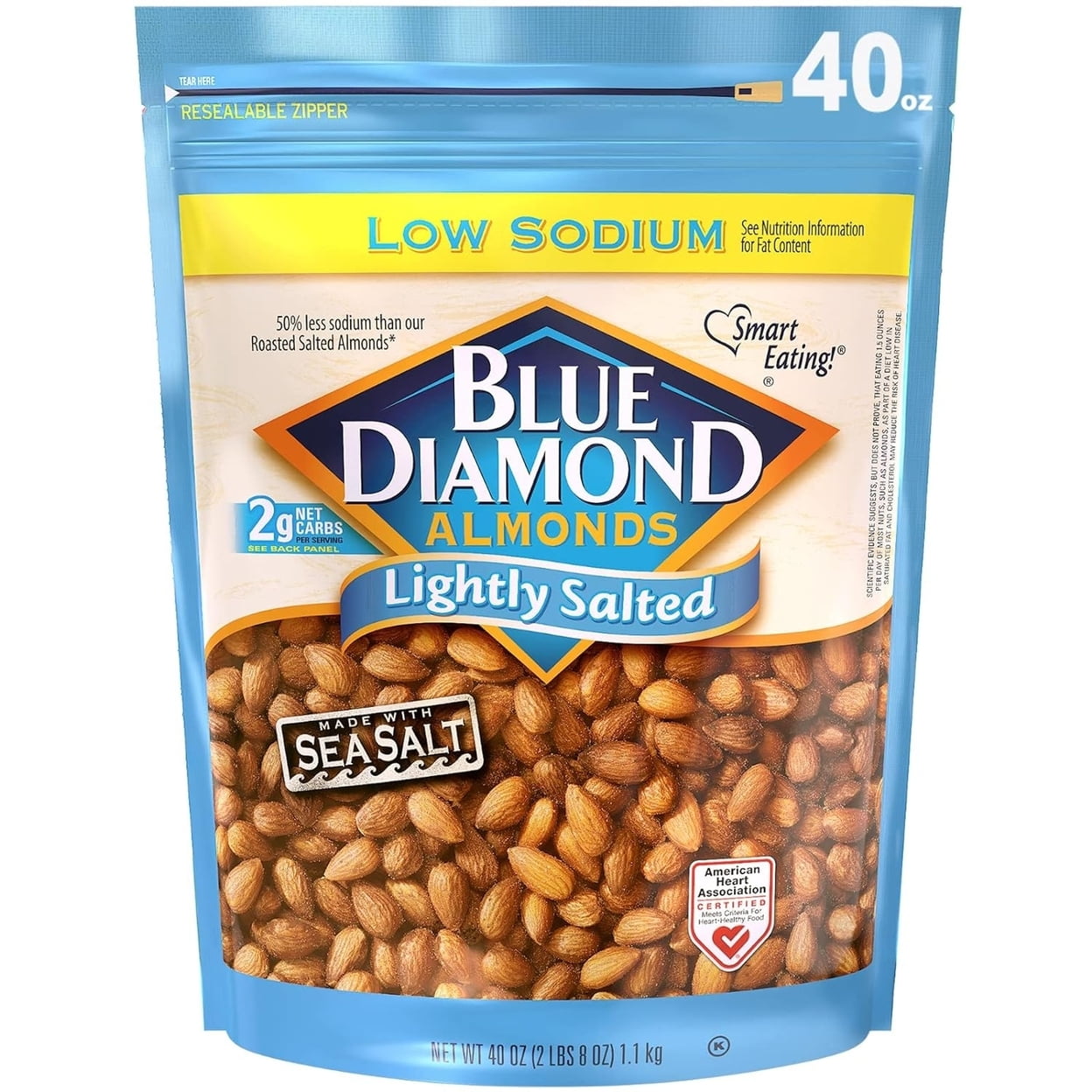 Blue Diamond Almonds, Lightly Salted Whole Almonds, Resealable Bag, 40 ...