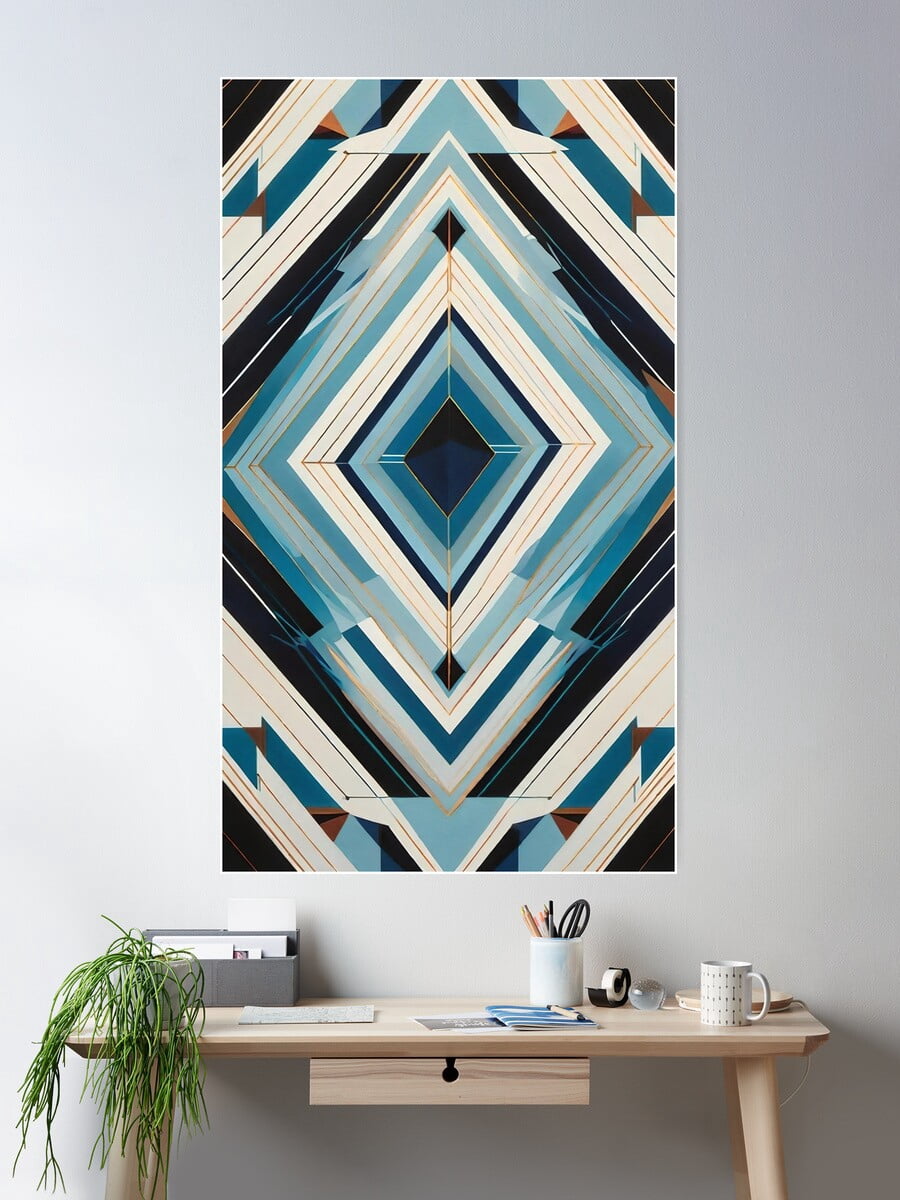 Blue Diamond Pattern Poster Wall Art, Modern Wall Decor For Living Room ...