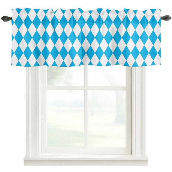 Blue Diamond Plaid Valances for Windows White Geometric Check Abstract ...