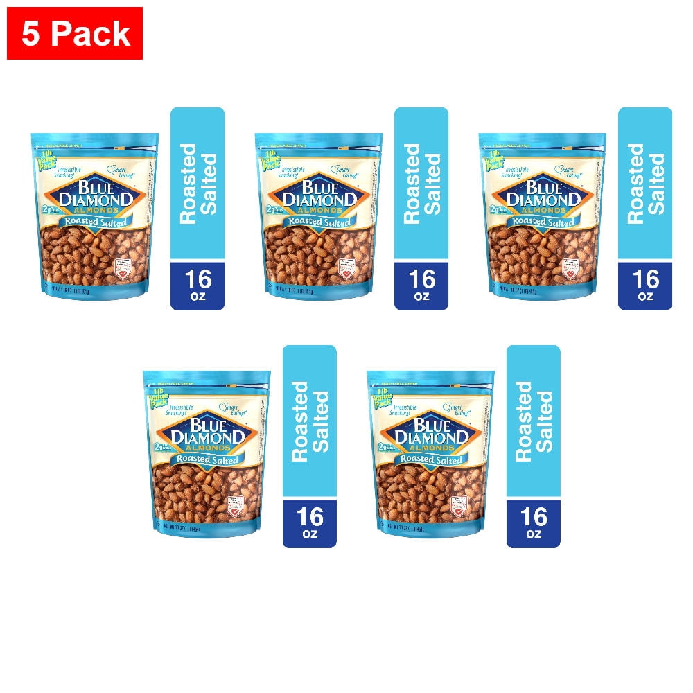 Blue Diamond Roasted Salted Almonds 16 oz - 5 Pack - Walmart.com