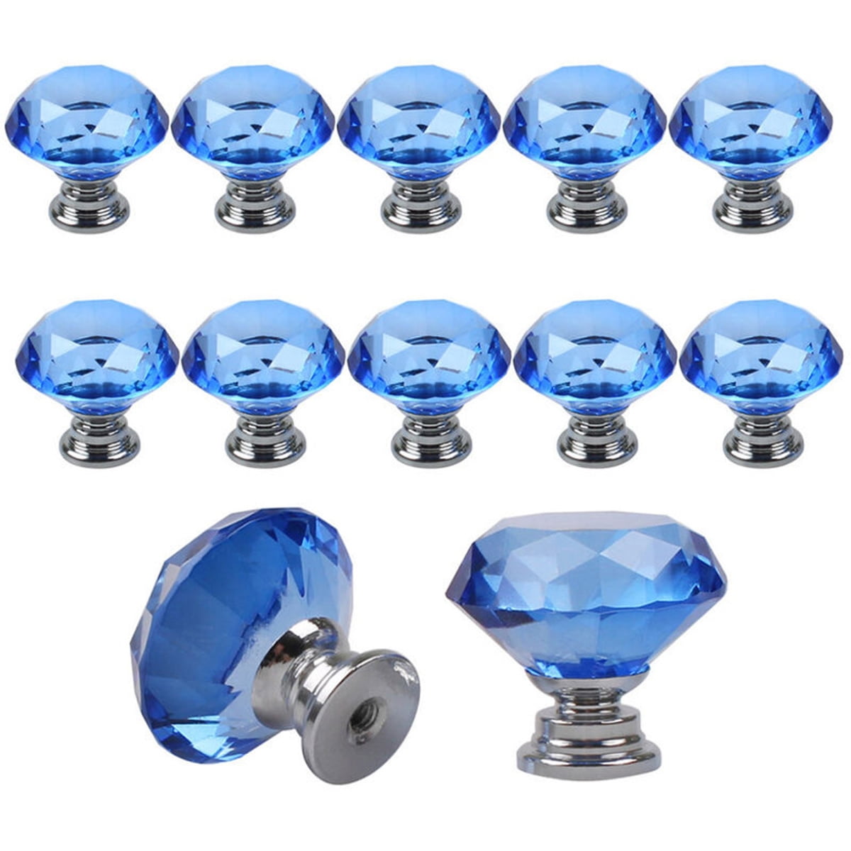 Blue Diamond-Shaped Crystal Knobs, Set of 10, for Cupboards & Drawers ...