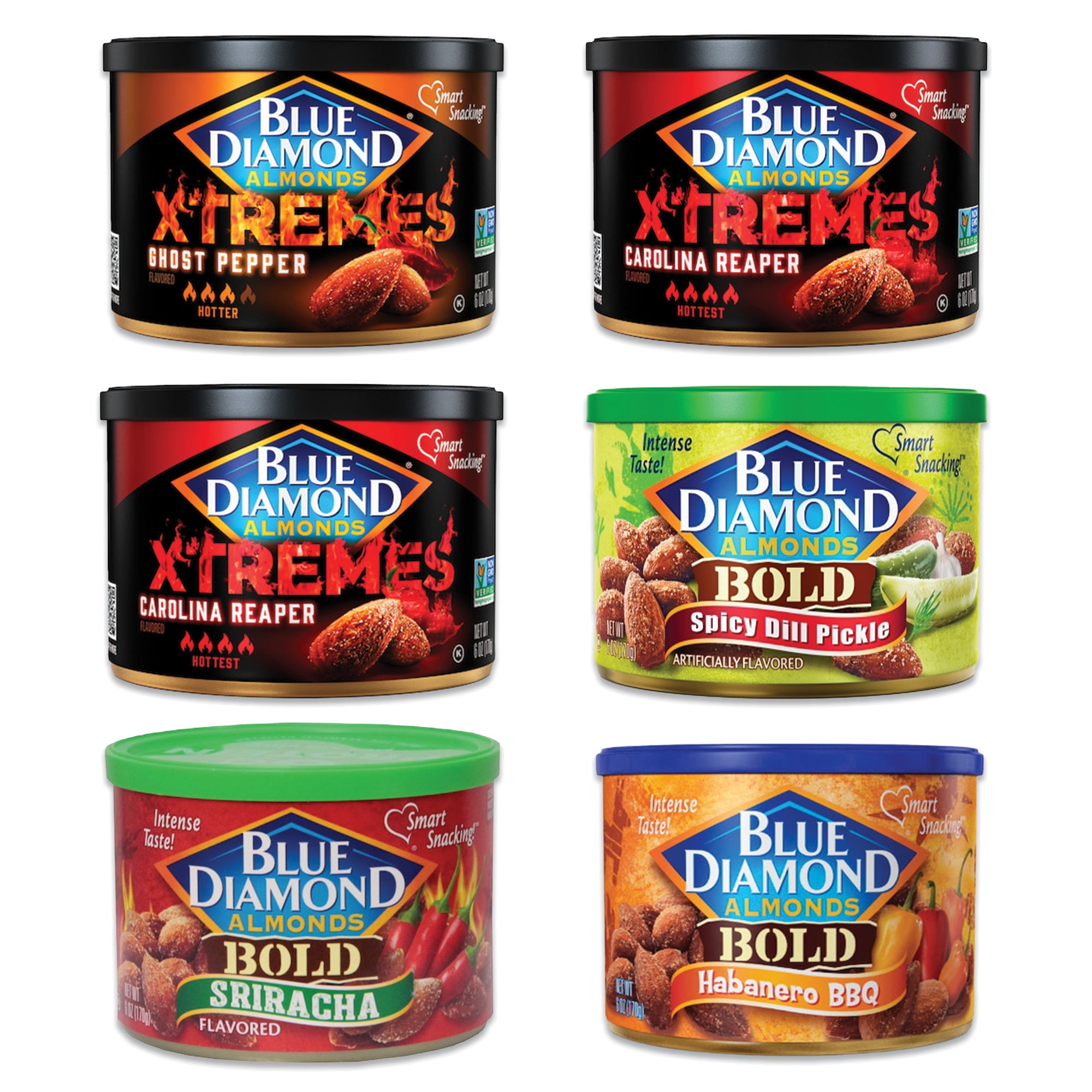Blue Diamond Spicy Almonds Variety Pack - 6 Flavors (6oz Cans ...