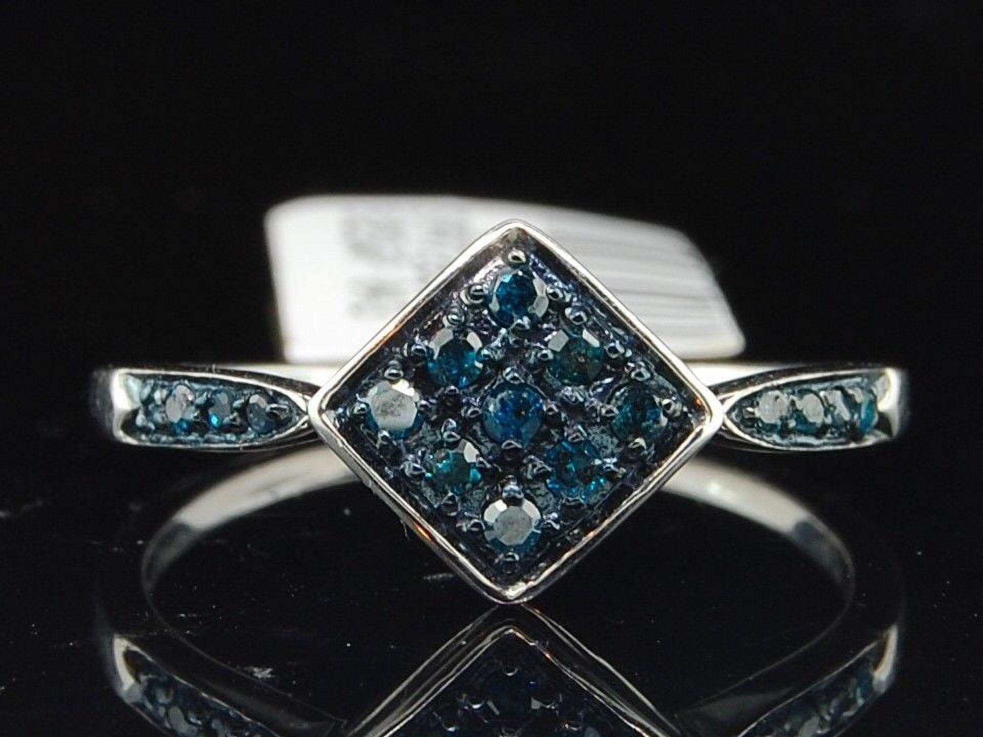 Blue Diamond Square Fashion Right Hand Ring .925 Sterling Silver 0.20 ...