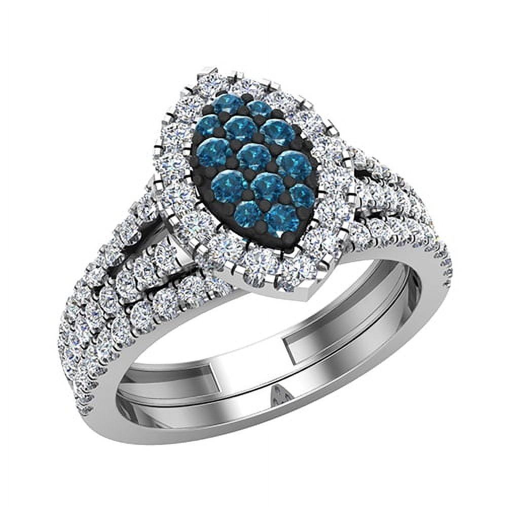 Blue Diamond Wedding Ring Set for Women Cluster Diamond Marquise Halo ...