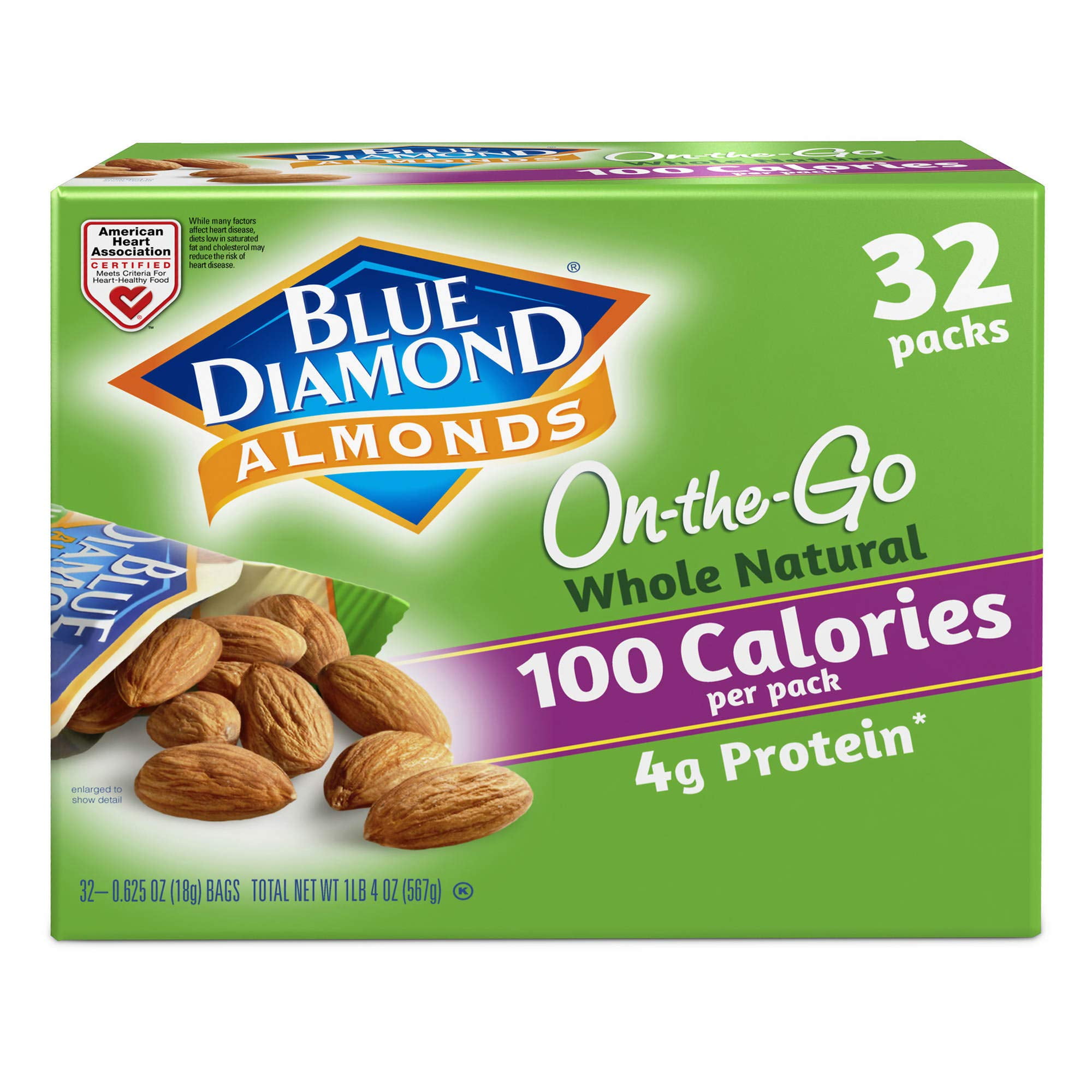 Blue Diamond Whole Natural Almond Snack Packs, 32 ct. - Walmart ...