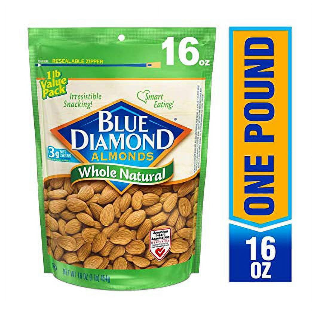 Blue Diamond Almonds, Whole Natural Value Pack, 16 Oz Bag, California ...
