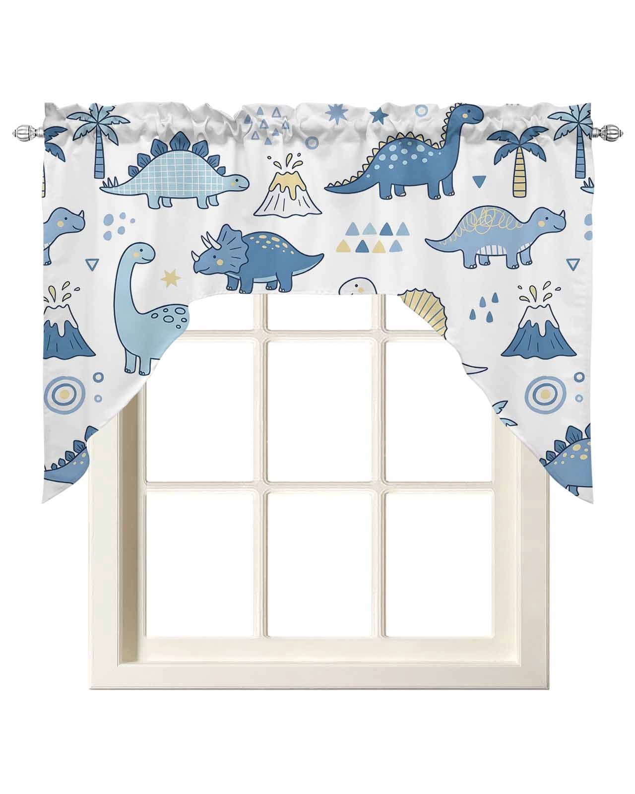 Blue Dinosaur Kitchen Swag Valances for Windows, Stars Palm Trees ...